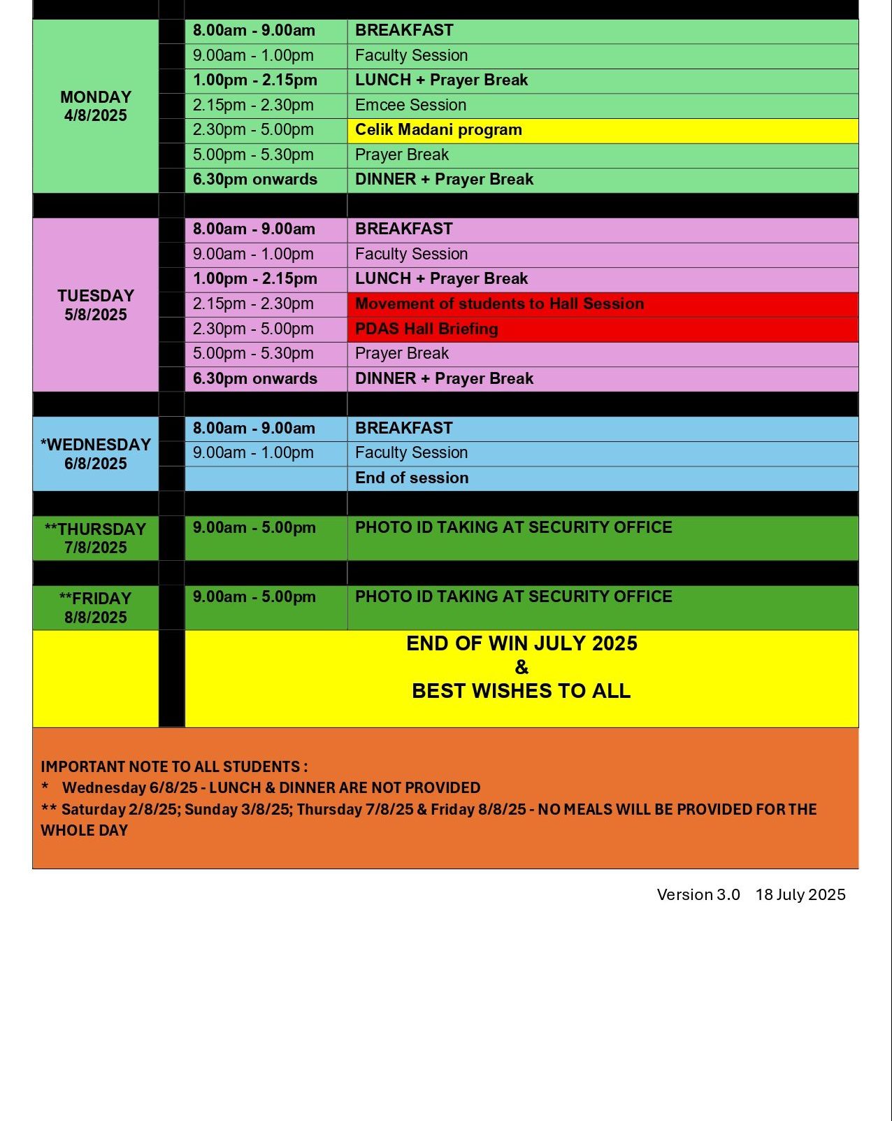 Week of Immersion and Networking (WIN) | Schedule for Cyberjaya
